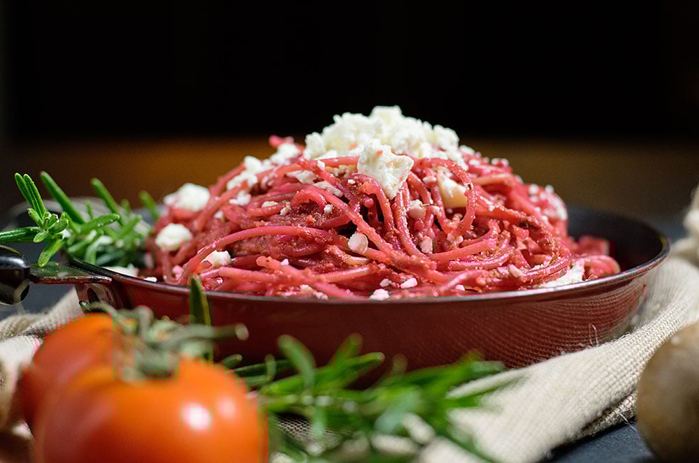Spaghetti with winter vegetables sauce