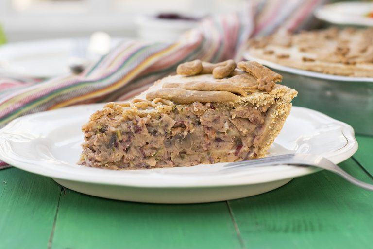 Vegan savory pie with vegetables and red bean puree