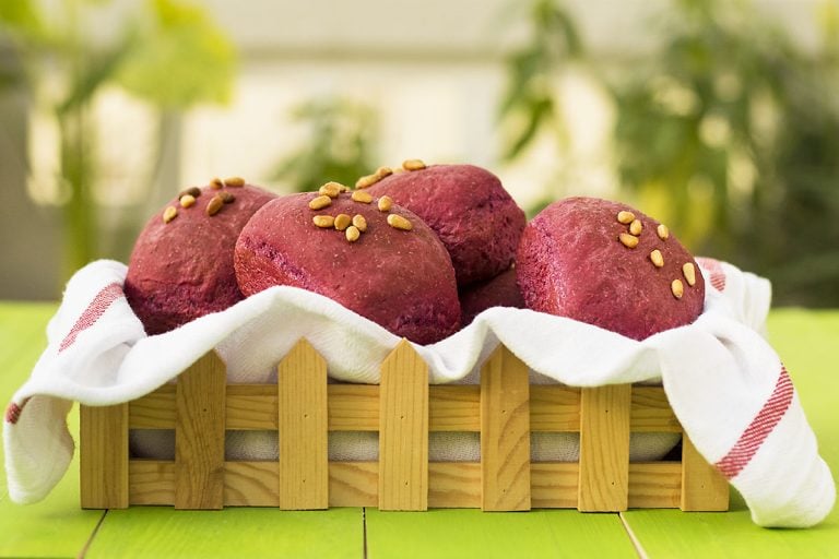Beet, basil, and olive oil mini bread loaves
